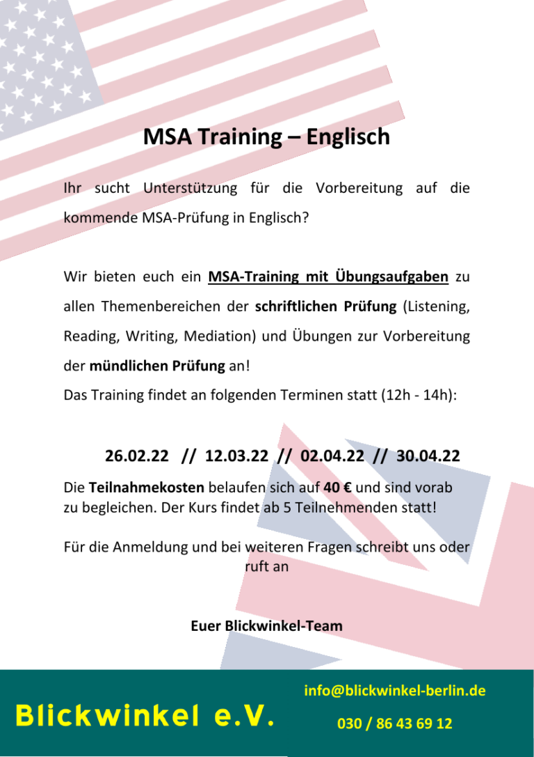 MSA-Training Englisch | Blickwinkel e.V.